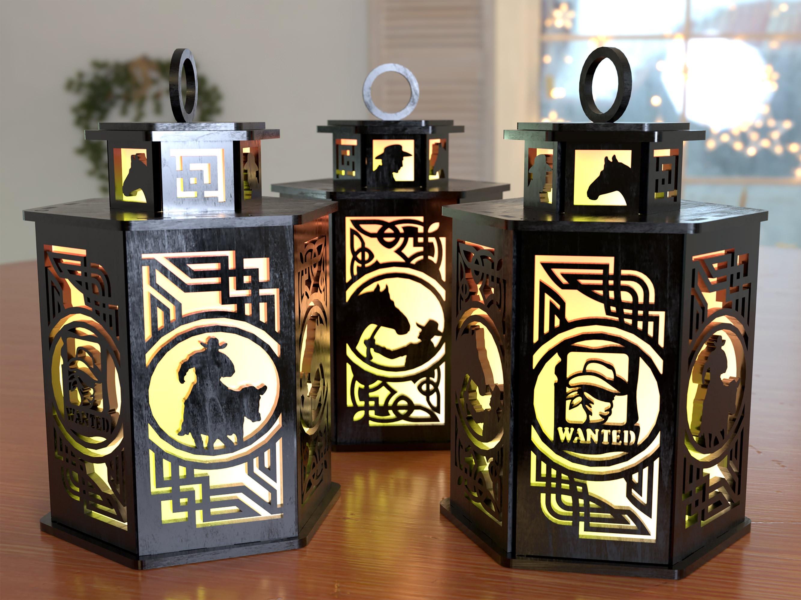 Cowboy Lamp Night Light Lantern Decoration SVG Laser, Western Lantern ...