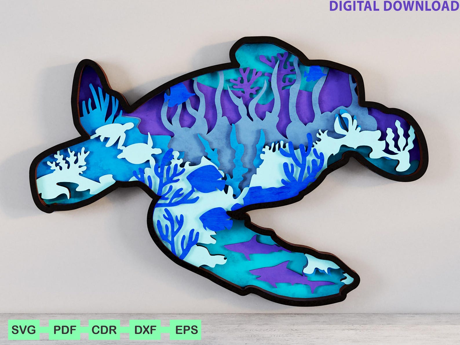 Turtle Multilayer Svg, Turtle Cut File, 3D Layer Turtle Laser Svg - Etsy