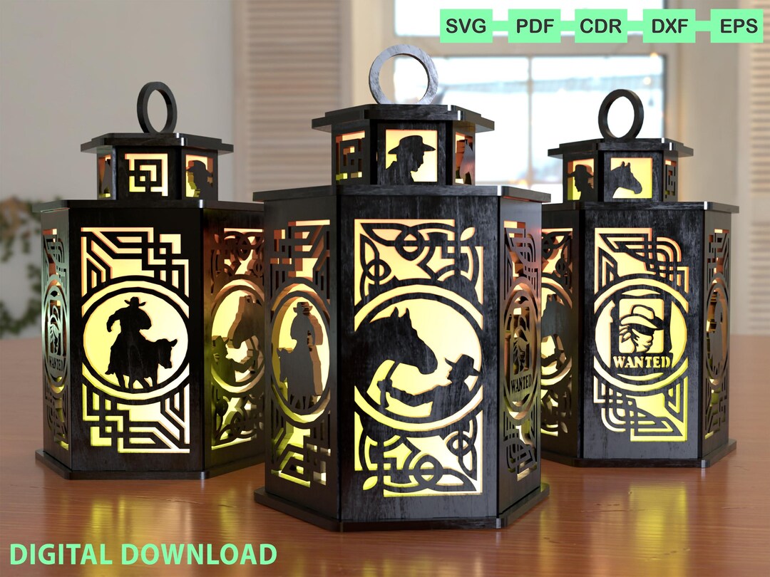 Cowboy Lamp Night Light Lantern Decoration SVG Laser, Western Lantern ...