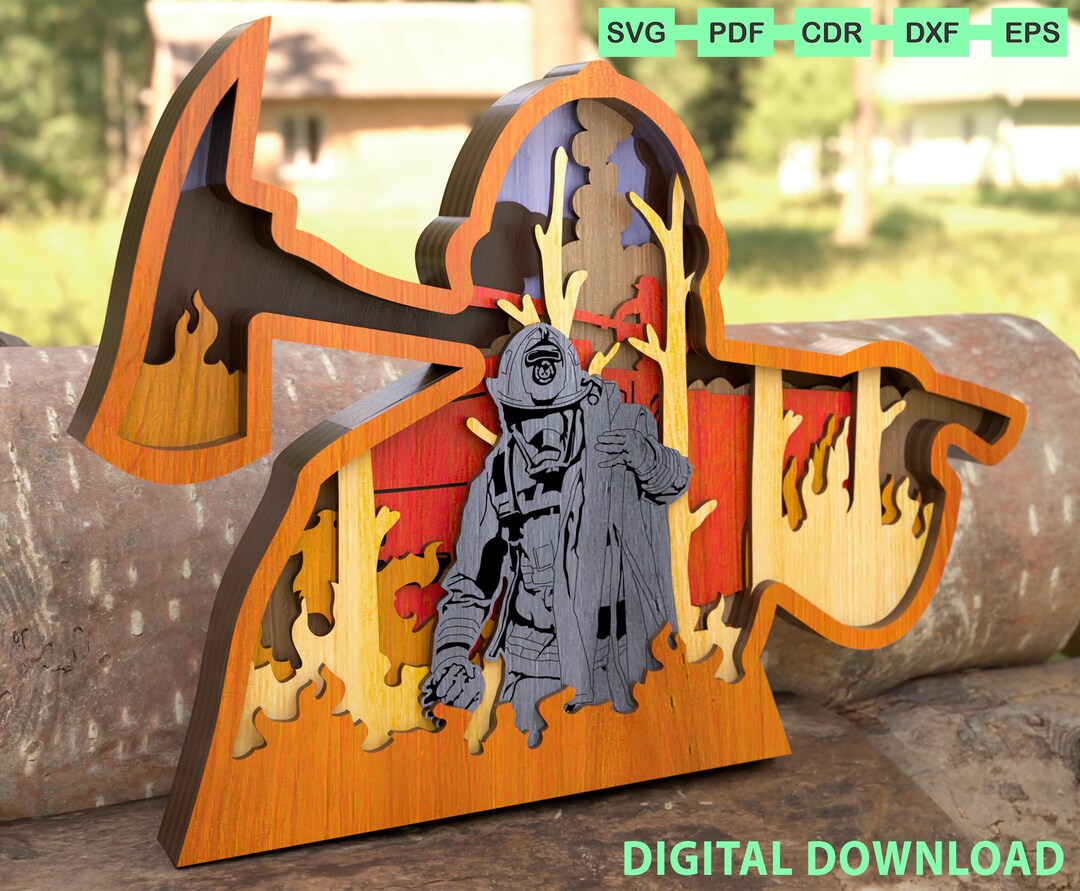 Firefighter 3D, Multilayer SVG, Laser Ready Files - 8 Layer - Etsy