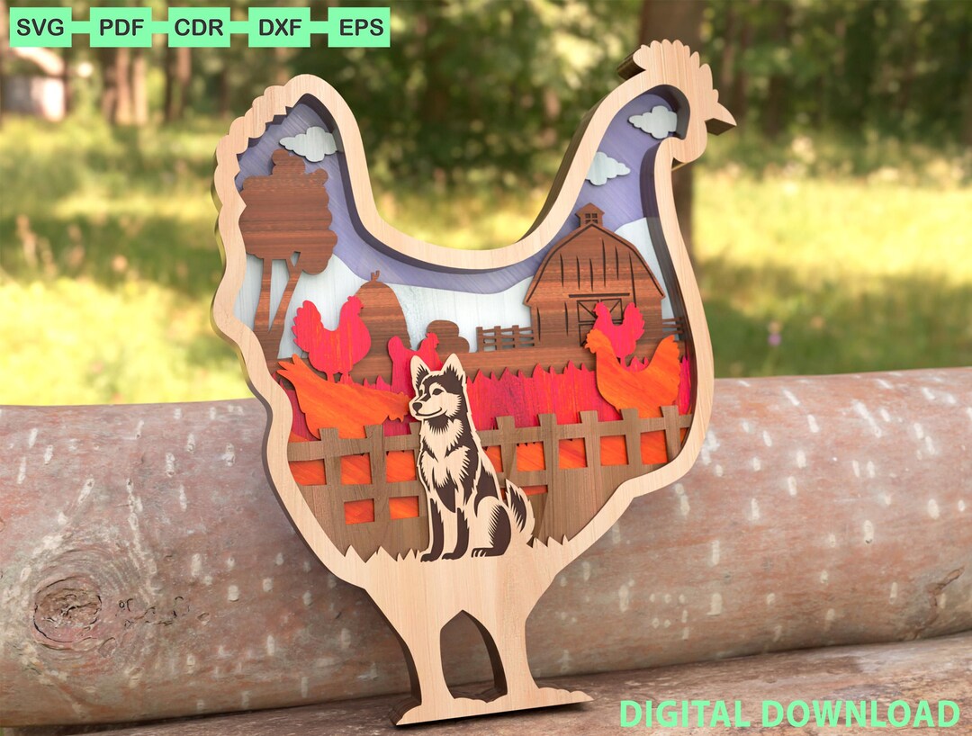 Chicken SVG, Laser Cut Files - 8 Layer Art Piece for Glowforge - Multi ...