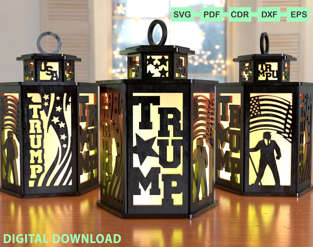 TRUMP Lamp Night Light Lantern Decoration SVG Laser, Trump 2024 Lantern ...