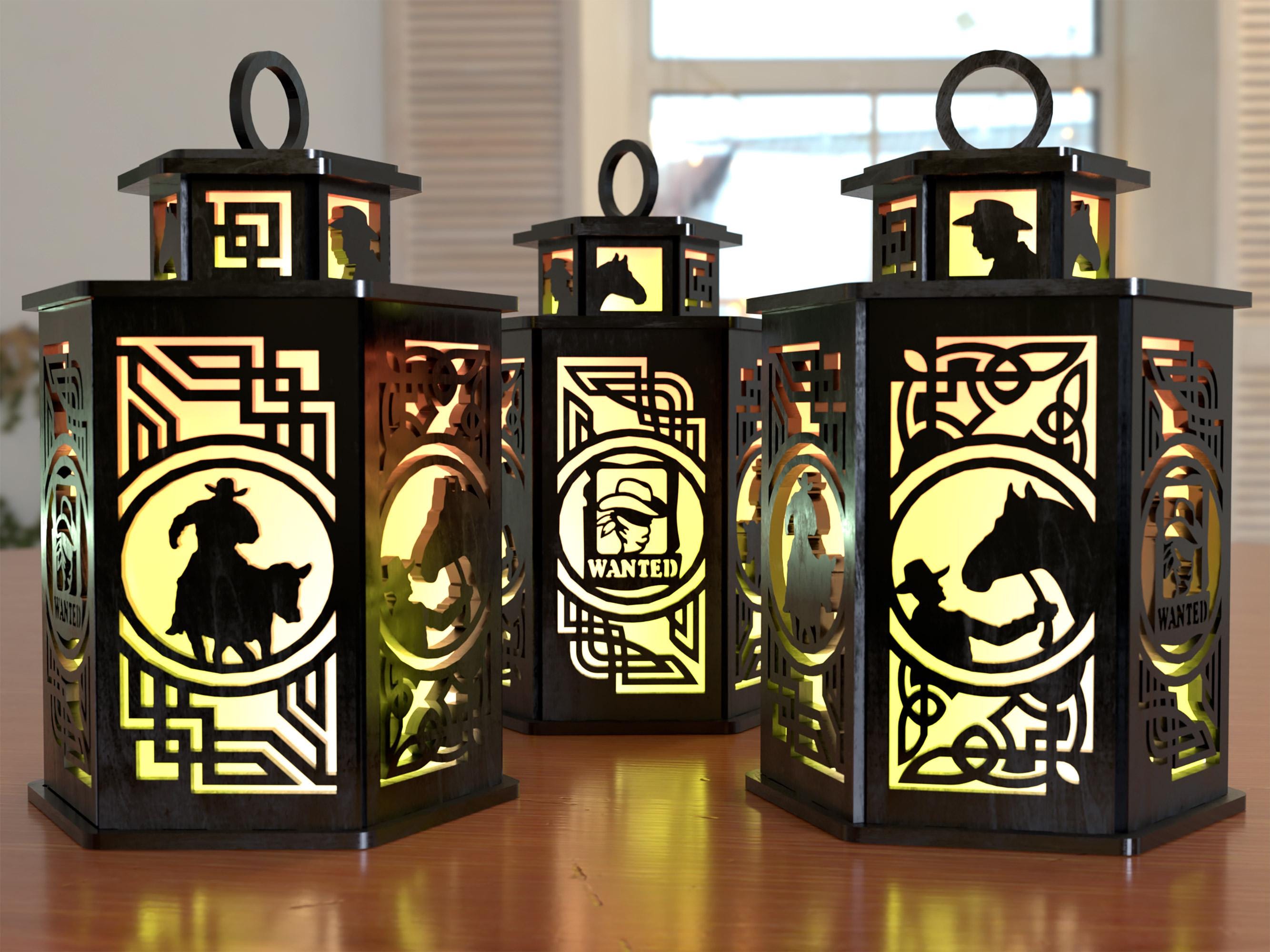 Cowboy Lamp Night Light Lantern Decoration SVG Laser, Western Lantern ...