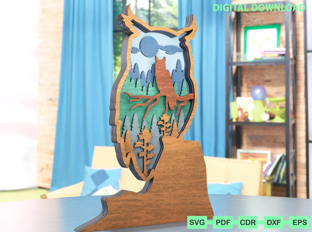 Owl Laser Cut Files - 7 Layer Art Piece for Glowforge - Multi-layer - Etsy