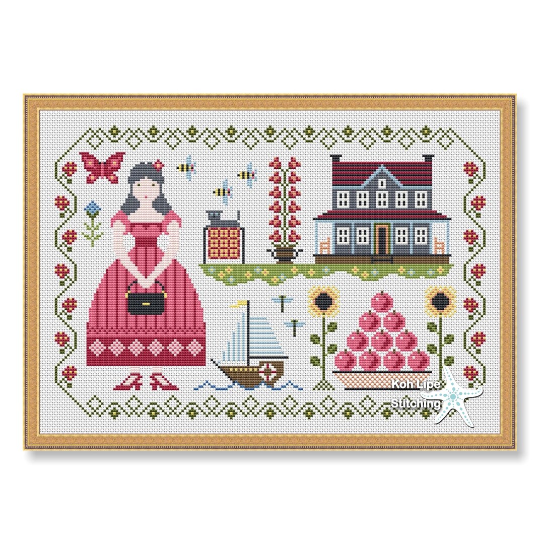 Cross Stitch Sampler, Girl Summer, Sampler Season Summer, Summer ...