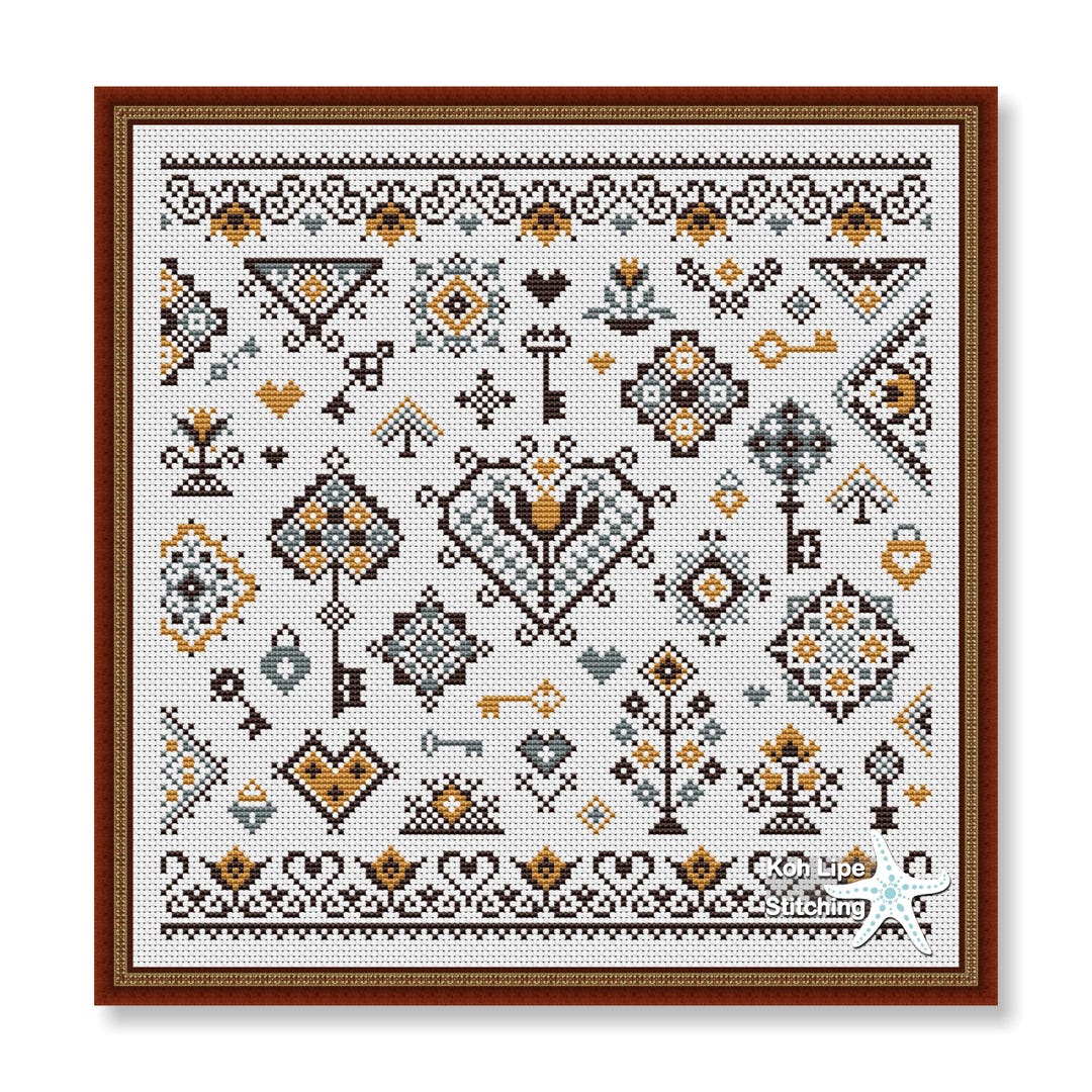 Keys Quaker Cross Stitch Pattern: Primitive Sampler (PDF Pattern) - Etsy