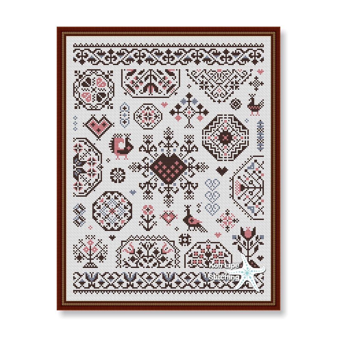 Quaker Flowers and Peacocks Cross Stitch, Flower Quaker, Quaker ...