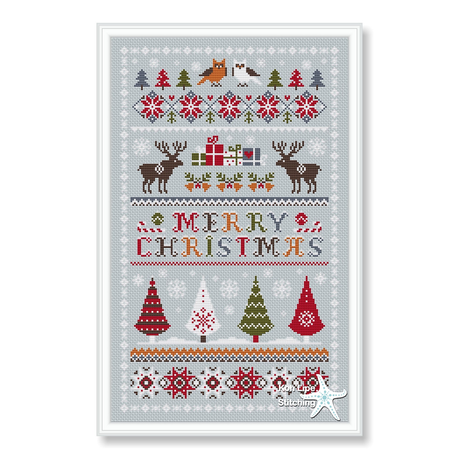 Merry Christmas Cross Stitch Sampler, Christmas Ornament, Winter ...