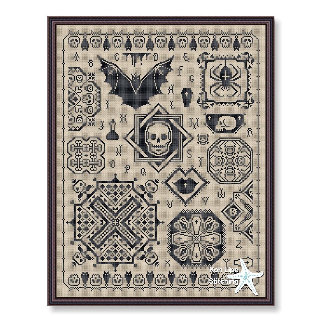 Skull Quaker Cross Stitch Sampler: Halloween Bat Pattern (PDF Pattern) - Etsy