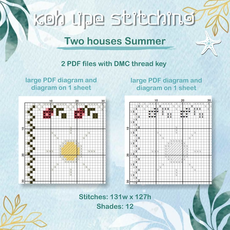 Summer Season Two Houses Cross Stitch Sampler Primitive (PDF Pattern) - Etsy