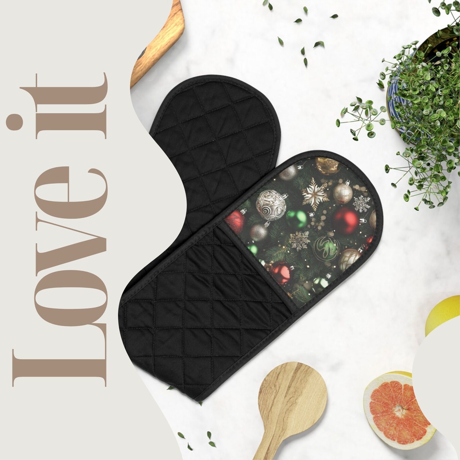 Christmas Oven Mitts, Holiday Kitchen Decor, Festive Cooking Gloves ...