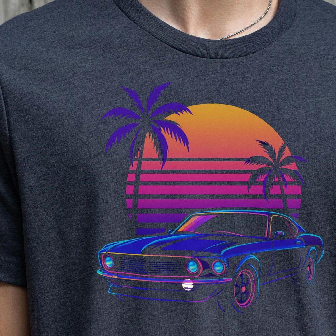 Retro Mustang Sunset Fathers Day Graphic T-shirt, Vintage Car Lover ...