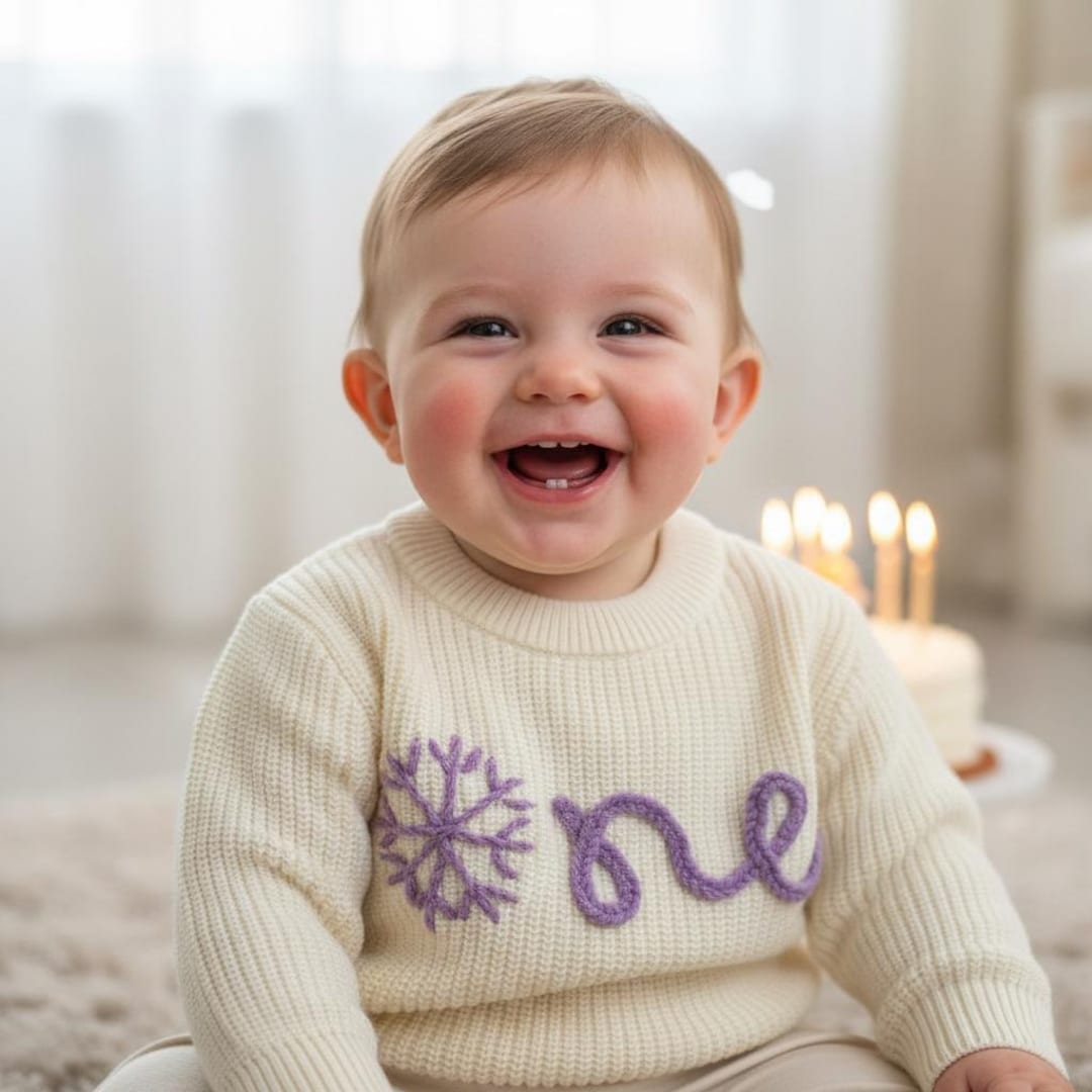 Handmade Baby Sweater “one” | 1st Birthday Outfit | Winter Snowflake ...