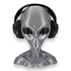 Grey Alien Headphone Stand 12 Inch, 3D Printed Bust Headset Holder, UFO ...