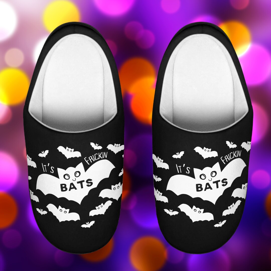 It's Frickin Bats Design Black Men and Women's Indoor House Slippers ...