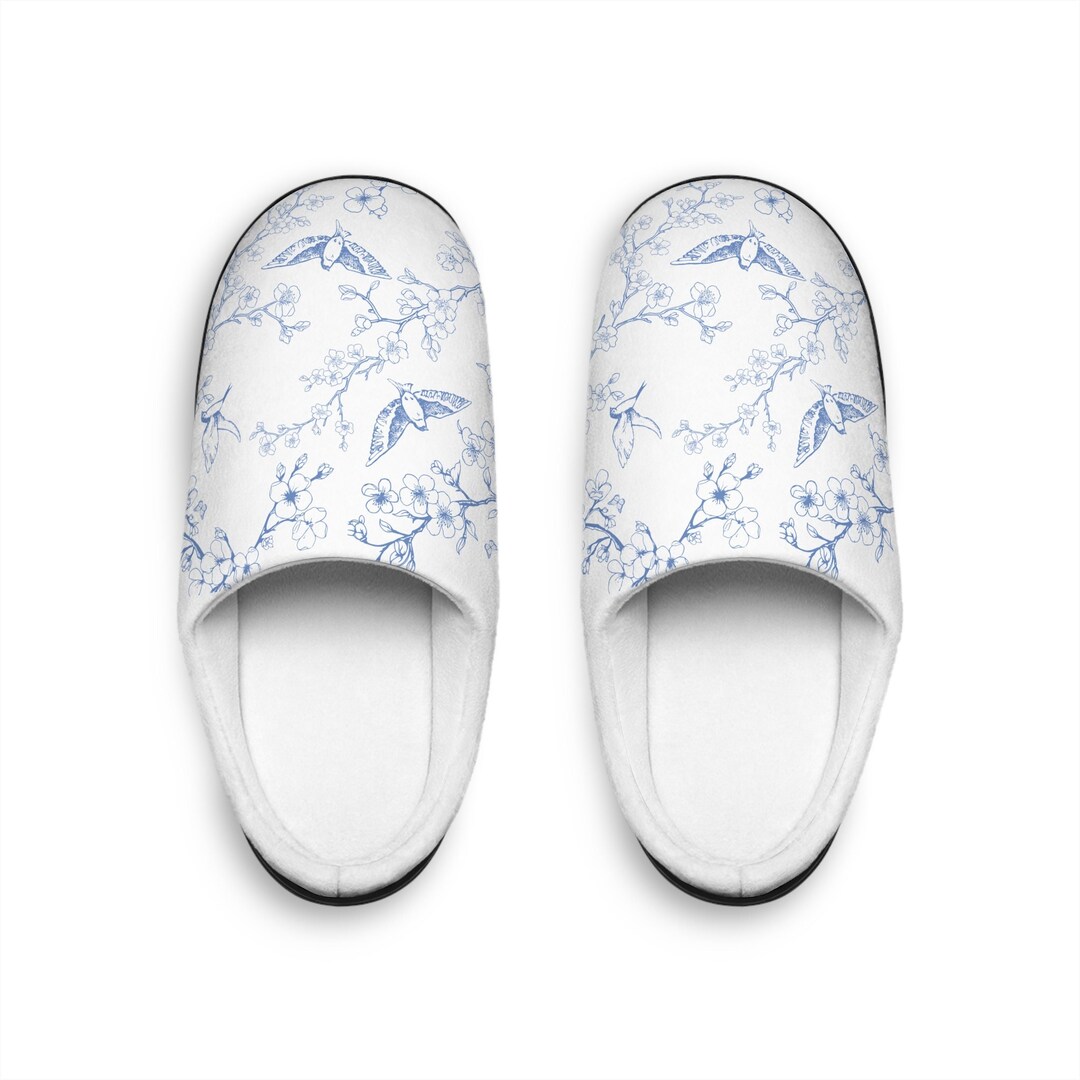 Blue and White Chinoiserie Indoor House Slippers for Men and Women With ...