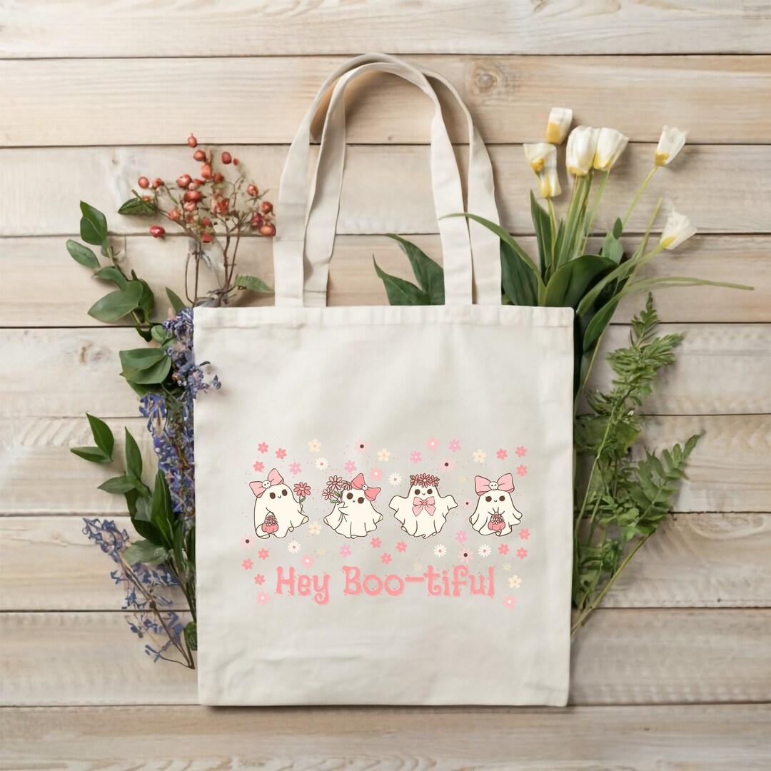 Hey Boo-tiful Cute Pink Ghost Tote Bag Cute Ghosts With Pink Bows ...