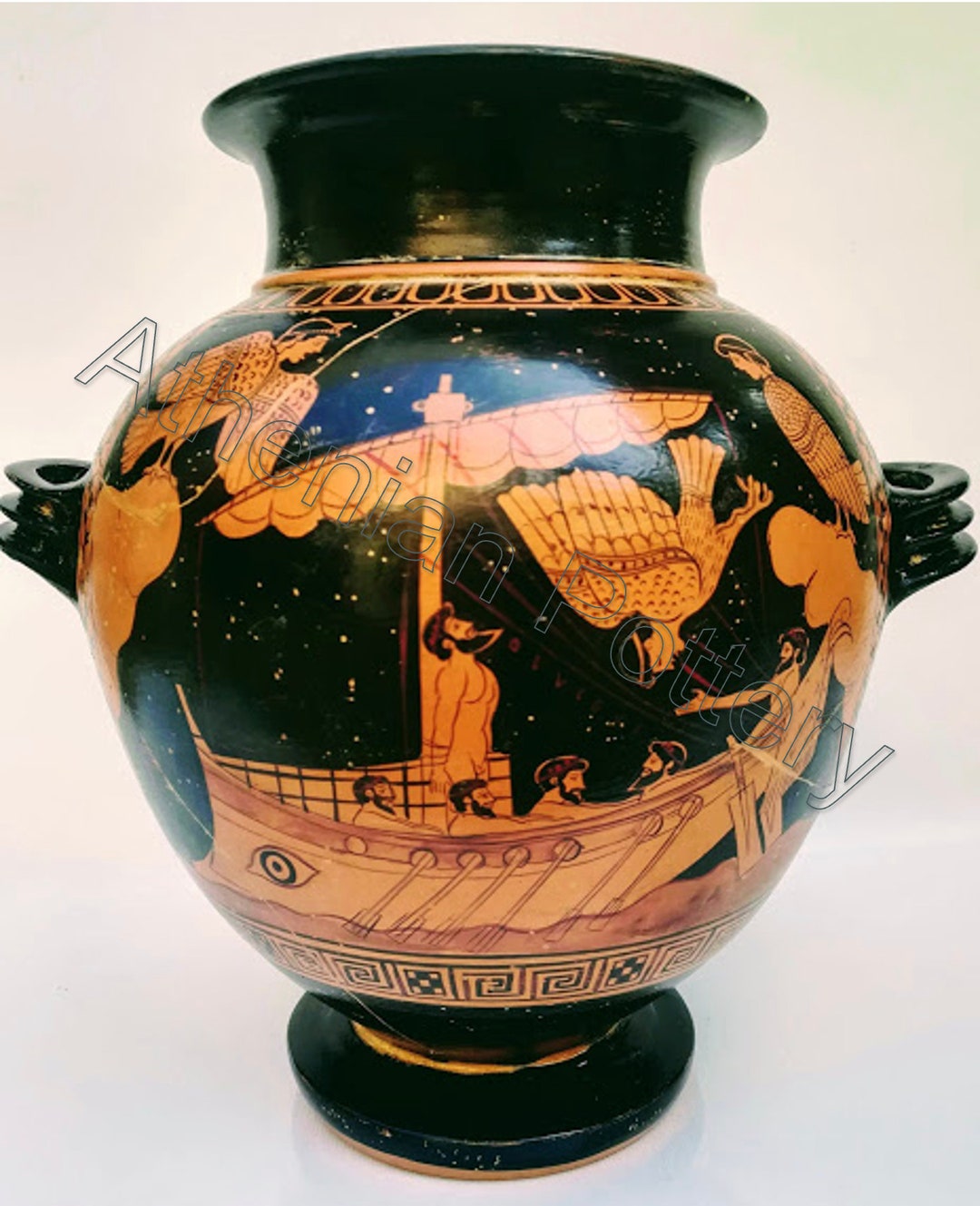 Greek Athenian Pottery, Handmade Replica, Red Figure, Odysseus & the ...