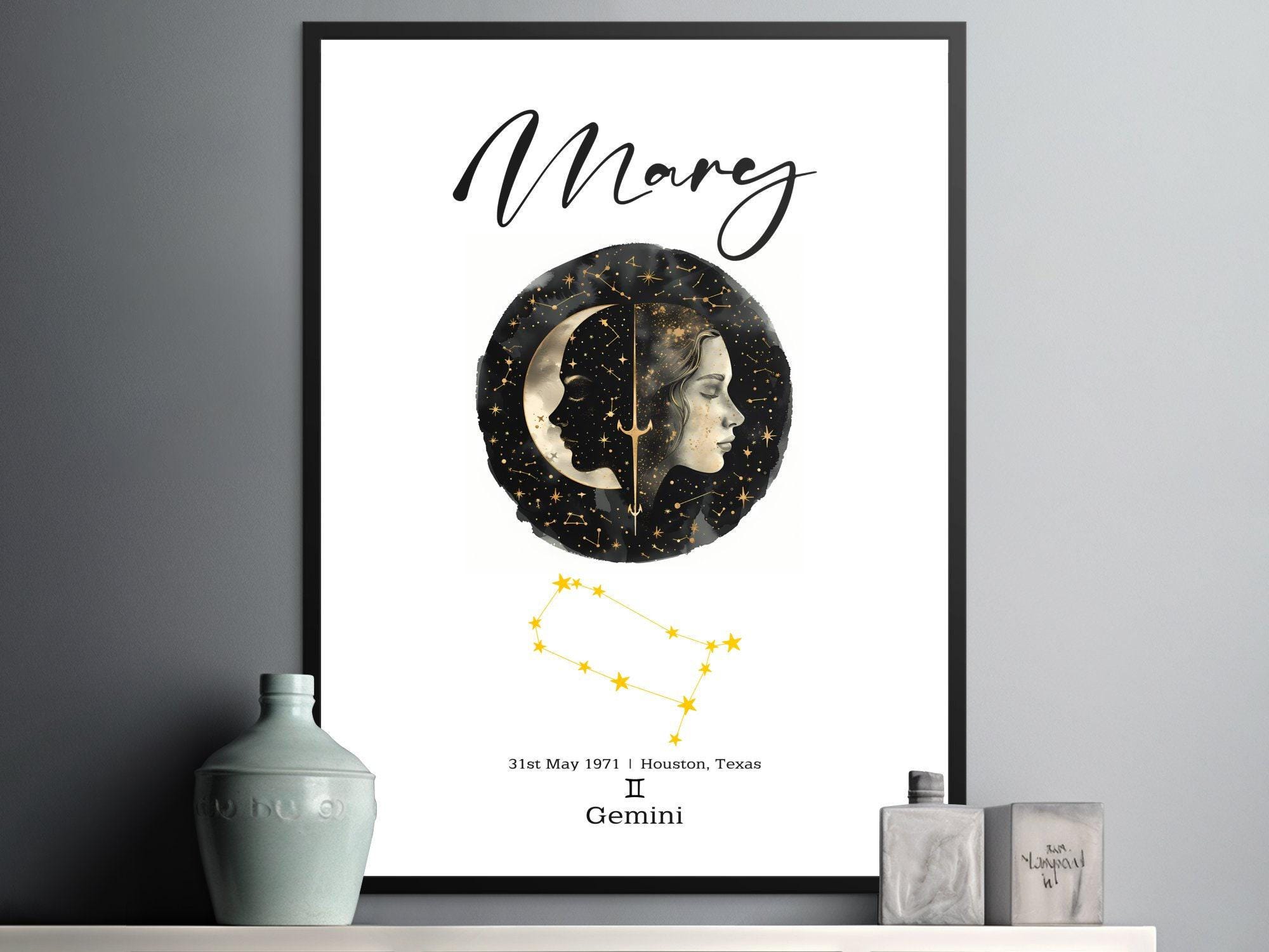 Custom Zodiac Wall Art, Personalized Gemini Constellation Print, Zodiac ...