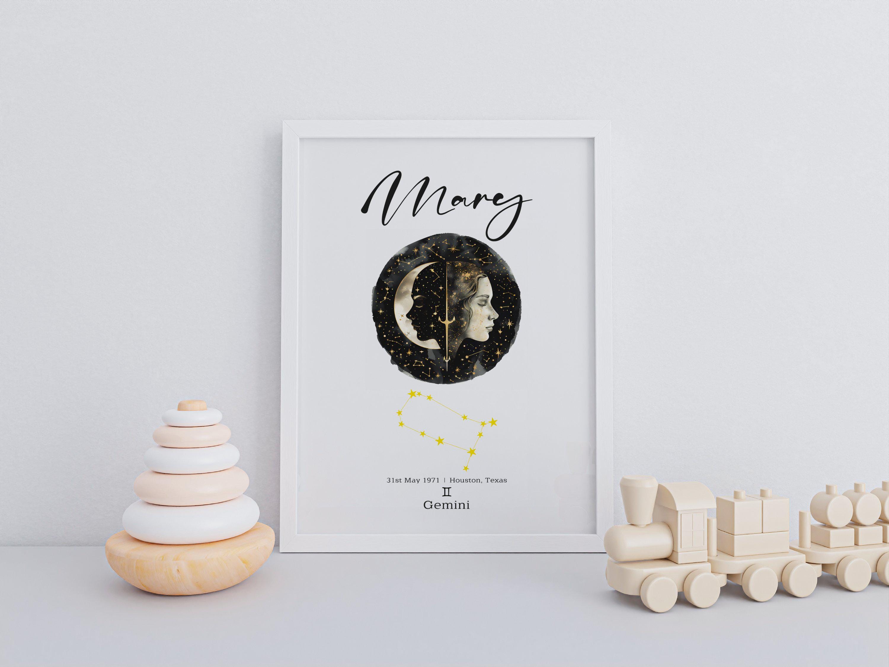 Custom Zodiac Wall Art, Personalized Gemini Constellation Print, Zodiac ...