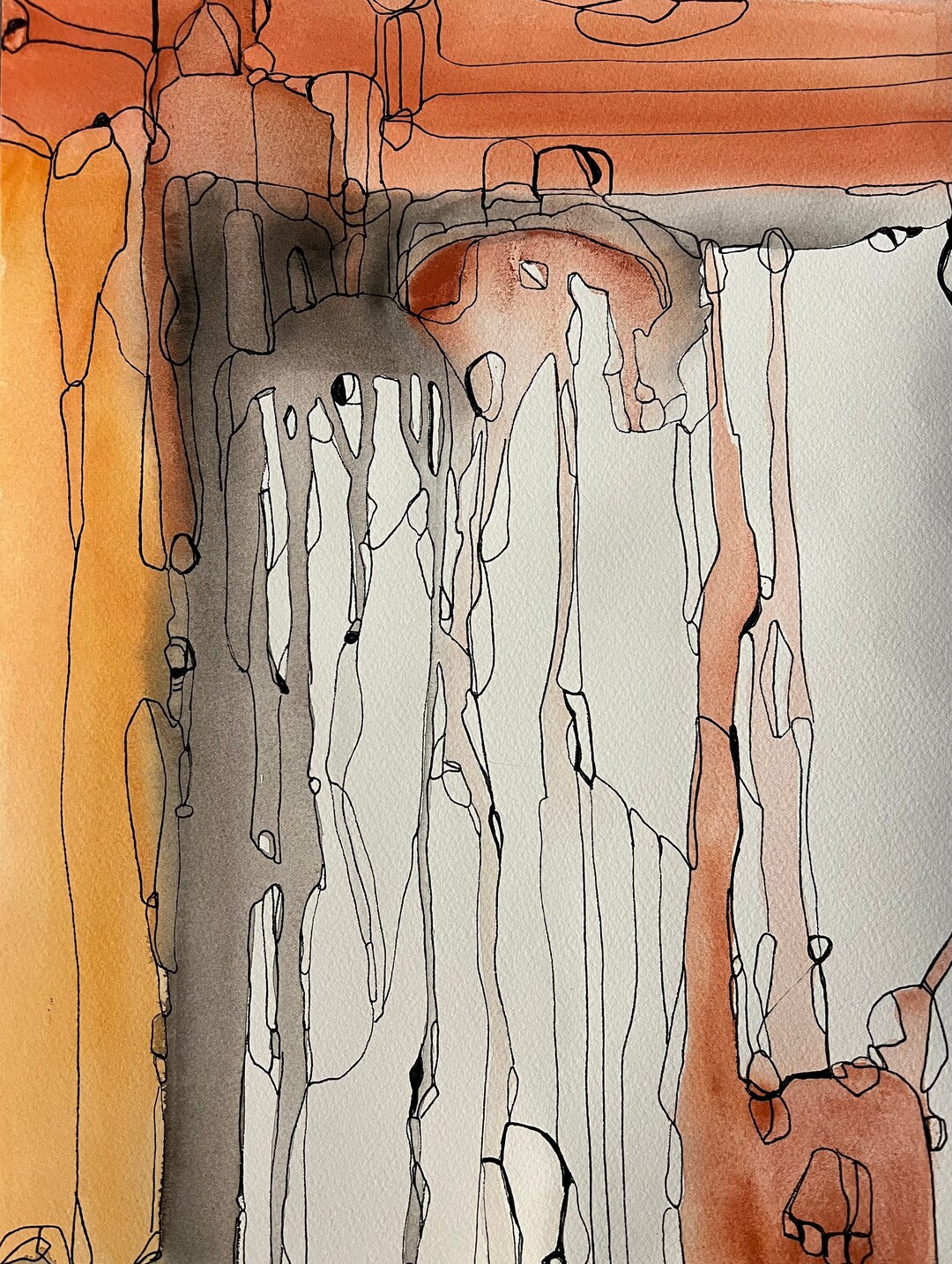 Abstract Watercolor Painting With Archival Ink Detail - Etsy