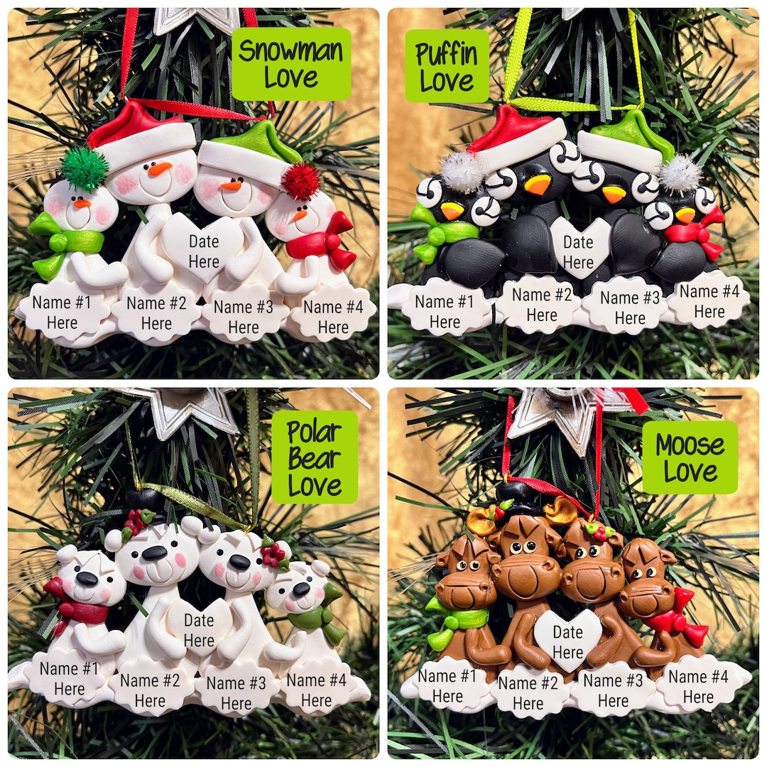 Family of 4 Moose, Snowman, Bear, Puffin, Cardinal, Eagle, Salmon, Elf ...