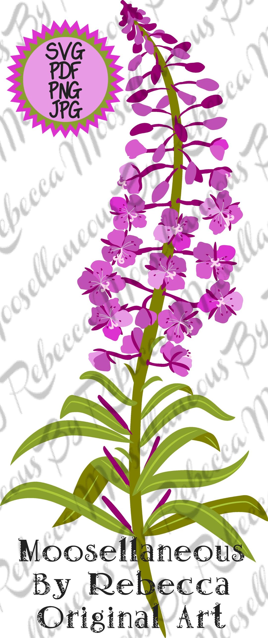 Single Fireweed Version #1 Digital SVG PDF PNG Jpg Files Alaskan Wild ...