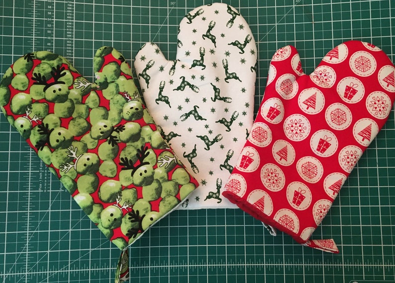 Handmade Cute Christmas Fabric Print Oven Mitt Glove Pan Holder ...