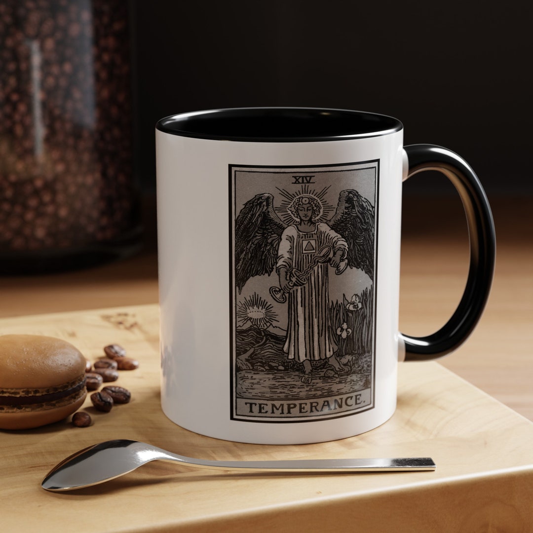 Temperance Tarot Card Mug, Black and White With a Colored Handle. Cute ...