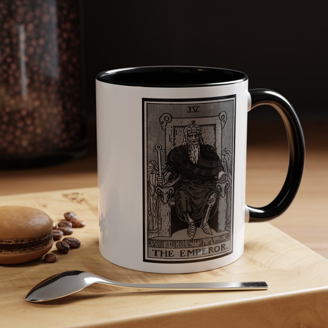The Emperor Tarot Card Mug, Black and White With a Colored Handle. Cute ...