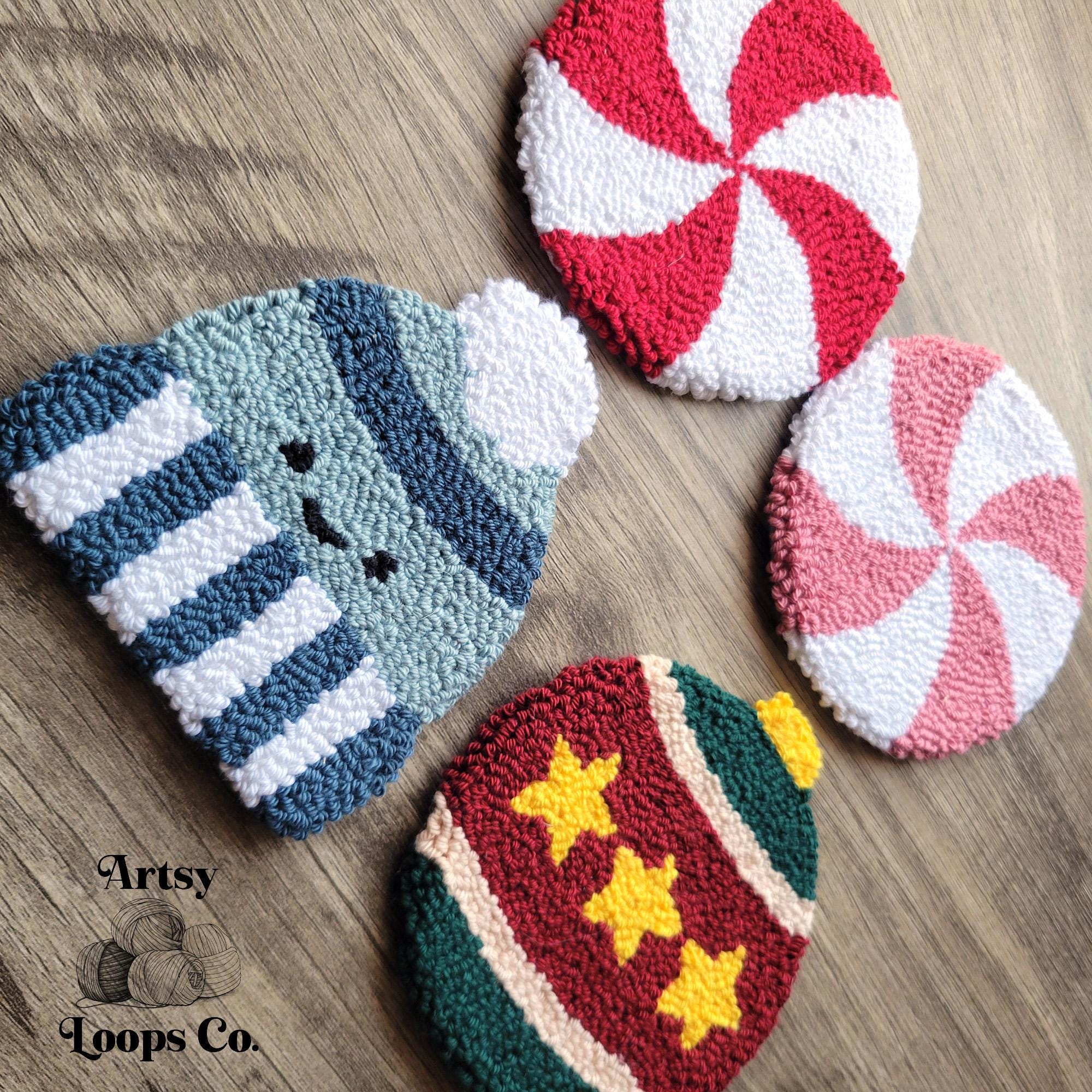 Christmas Holiday Punch Needle Coasters Snowflake, Gingerbread ...