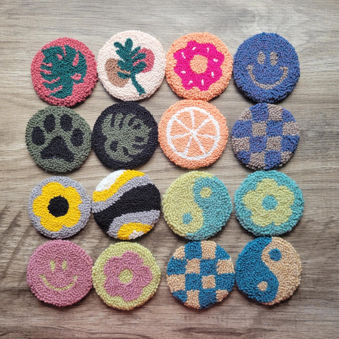 Set of 2 Punch Needle Car Coasters | Tufted Coaster | Punch Needle Art ...