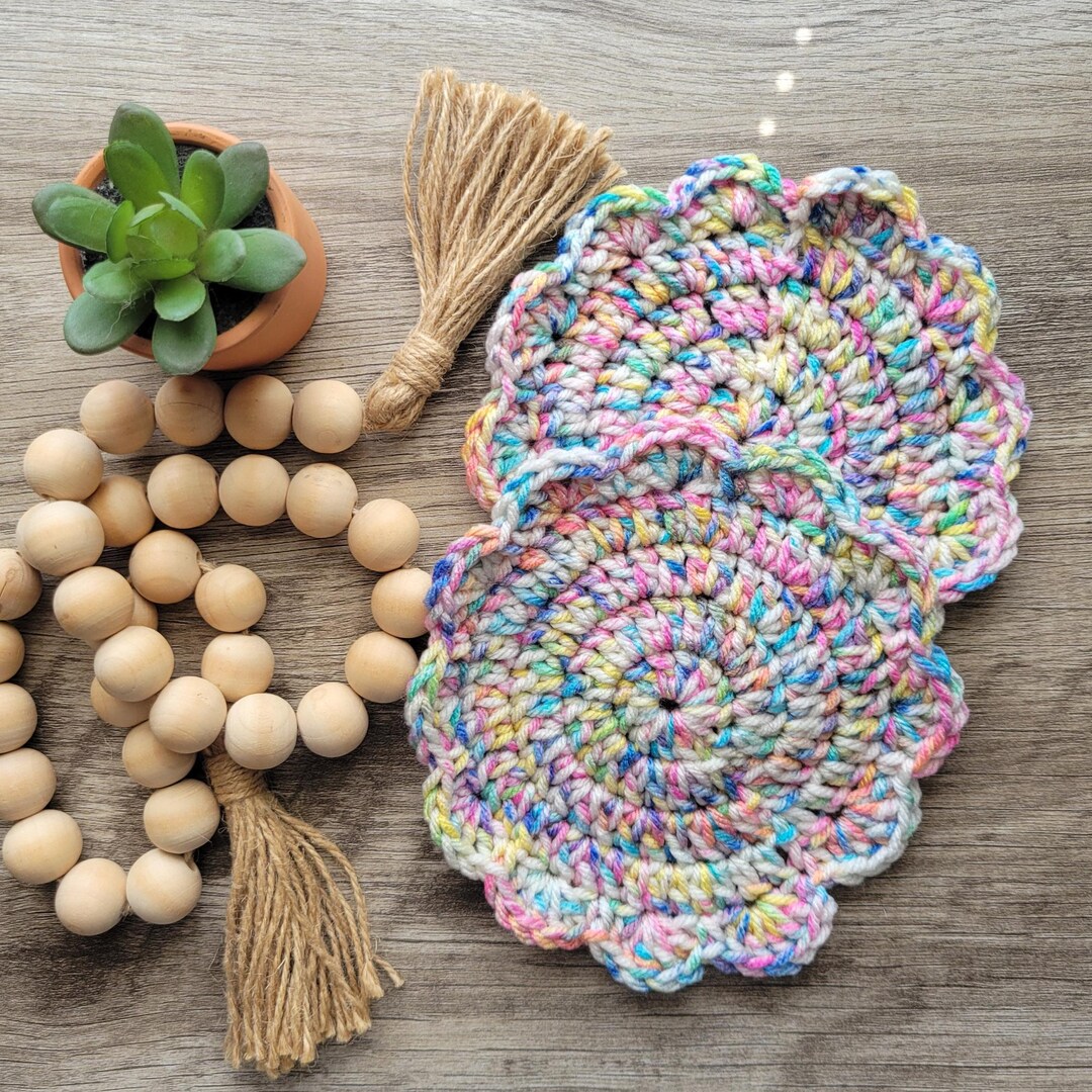 Candy Colors Large 6 Scallop Crochet Doily Coasters Plant Mat Candle ...