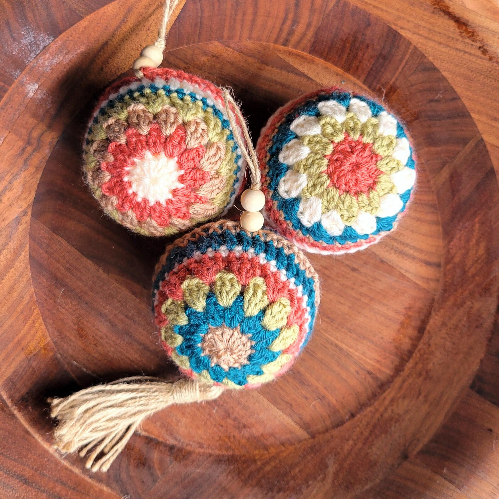 Set of 3 Crochet Baubles - Rustic, Shabby Chic, Cottage Core, Fall ...