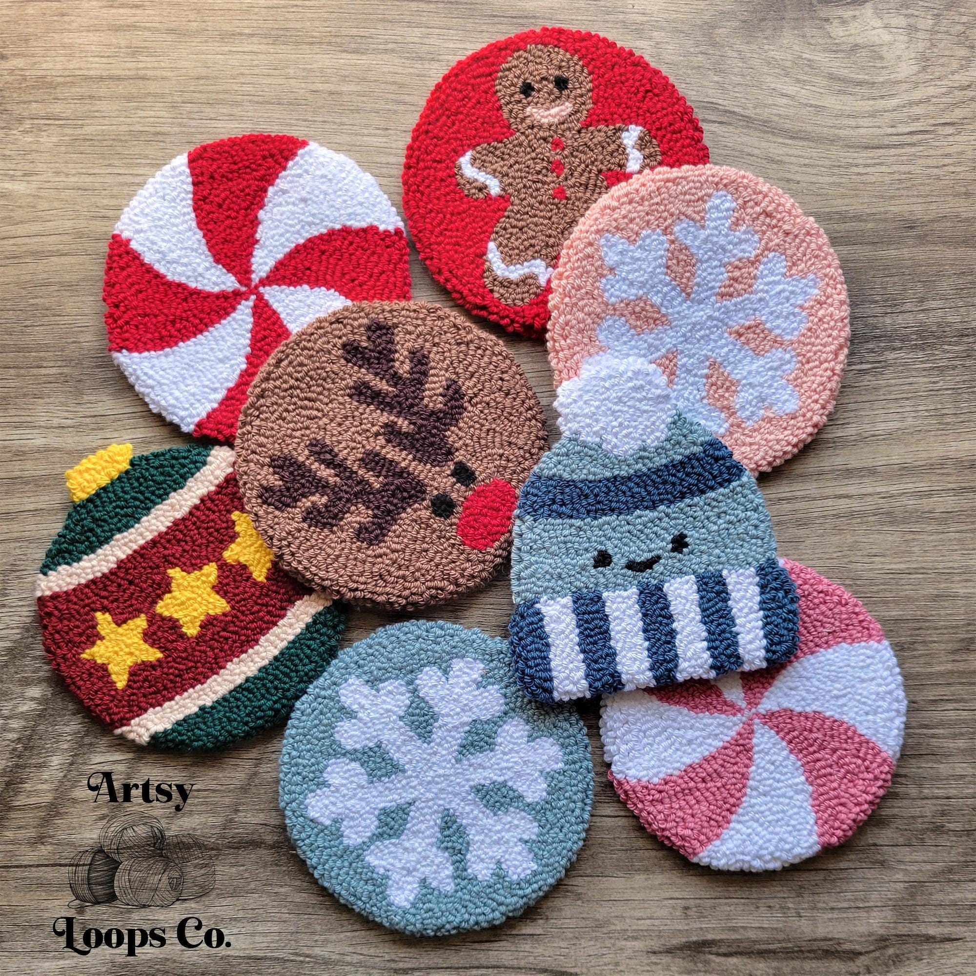 Christmas Holiday Punch Needle Coasters Snowflake, Gingerbread ...