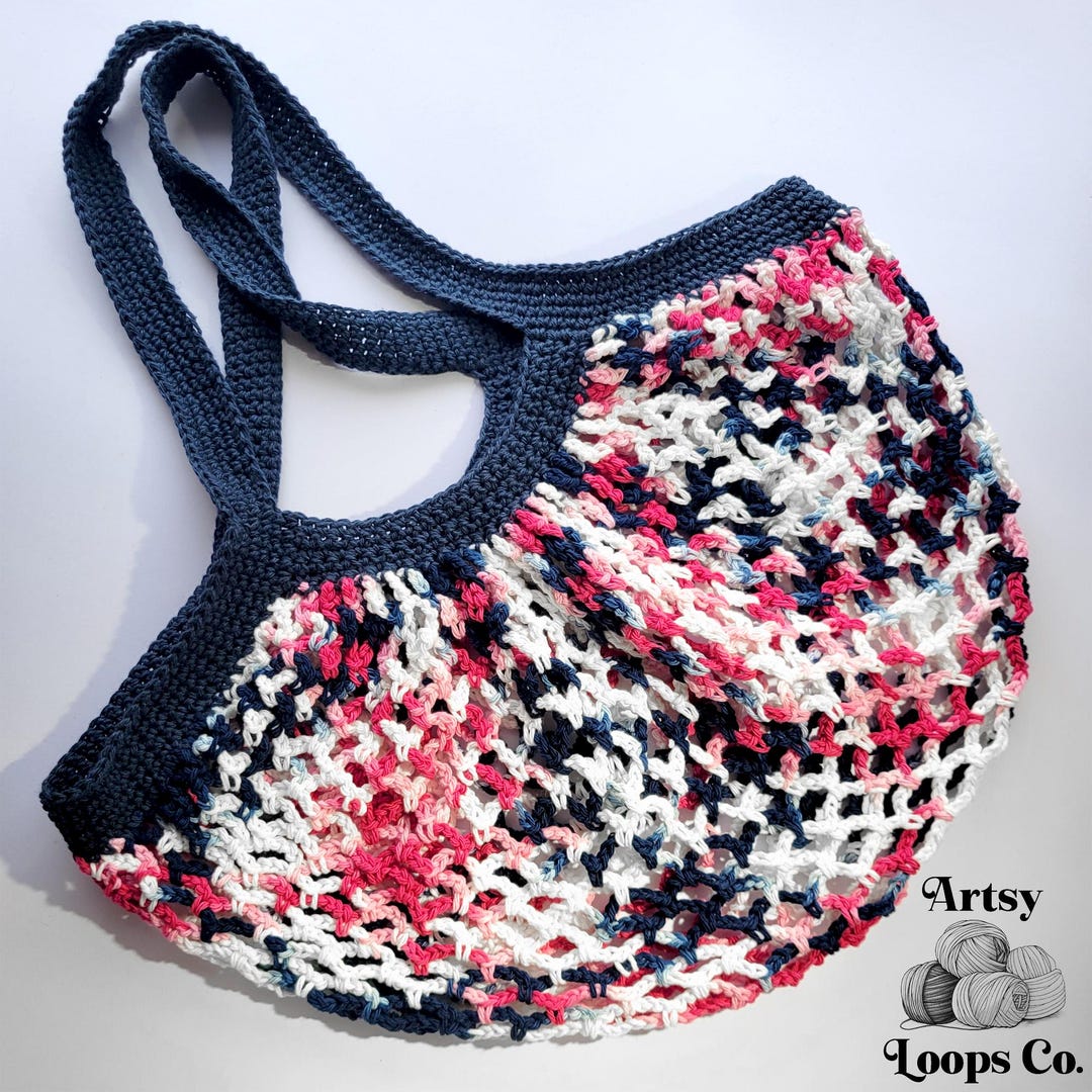 Berry Navy & White | Large Mesh Market Bag | Mesh Crochet Bag | Custom ...