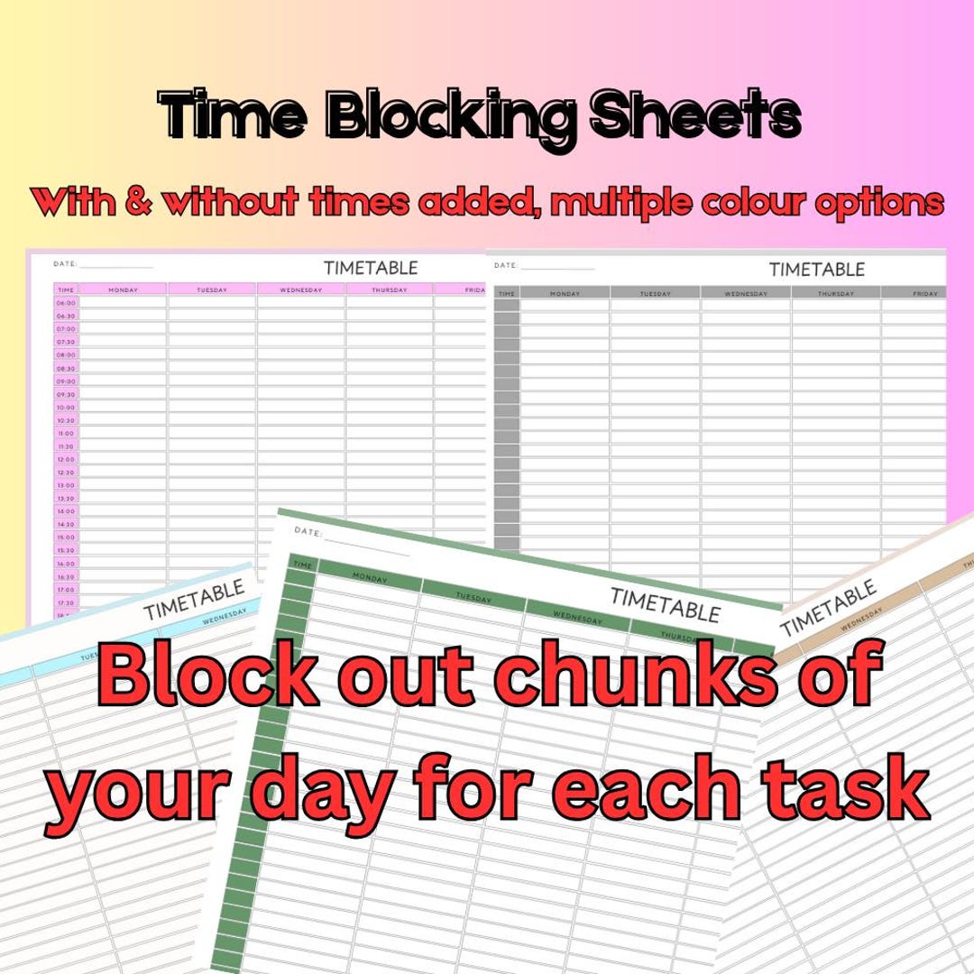 Time Blocking Printable | Timetable Schedule Sheets | Daily Planner ...