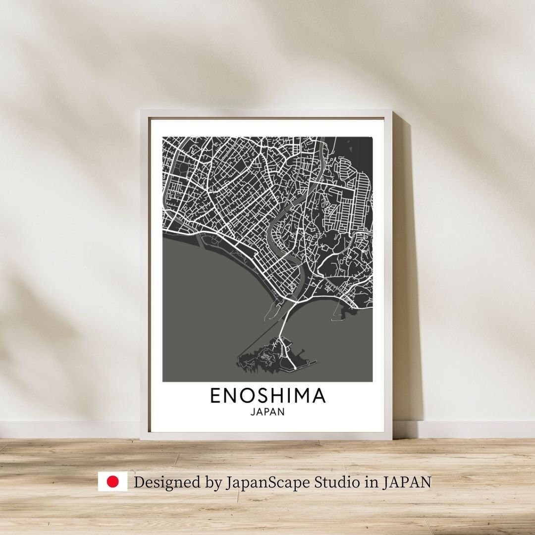 Minimalist Black and White Enoshima Map Poster Modern Japan Wall Art ...
