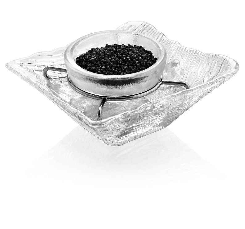 IVV Italian Handmade Glass All in One Caviar Set Clear With Metal ...