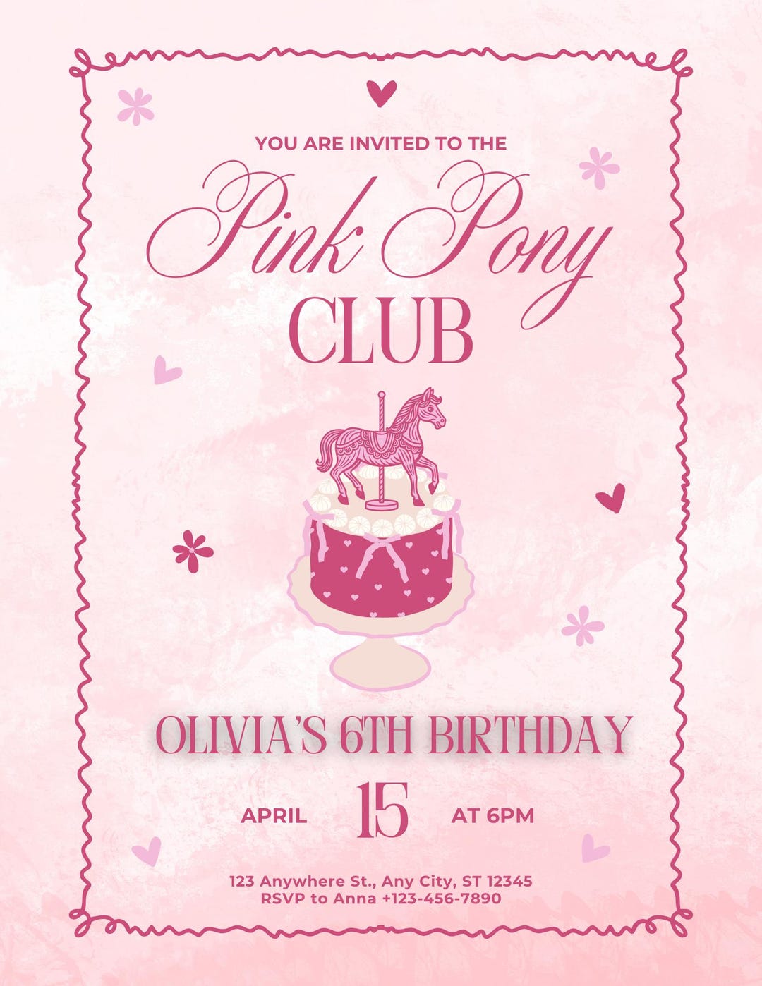 Pink Pony Club Birthday Invitation: Coquette Party Flyer (editable ...