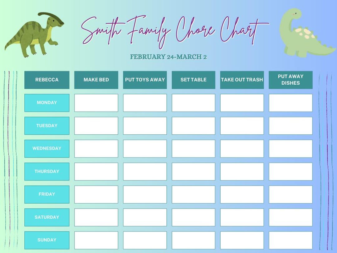 Dinosaur Chore Chart for Kids – Printable & Reusable Reward Chart – Fun ...