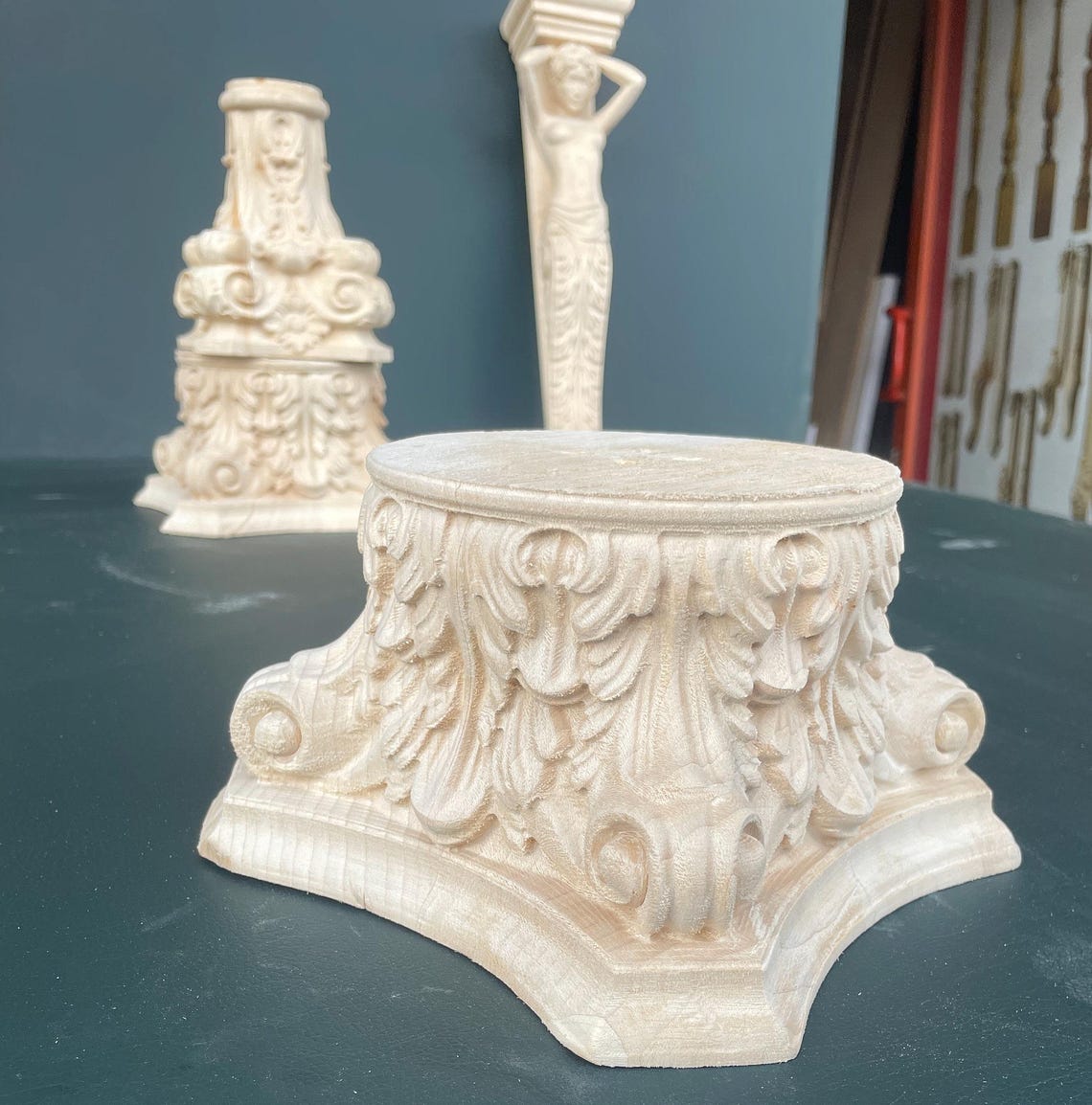 Handcrafted Wooden Round Capitals, High-quality Ornate Wood Applique ...