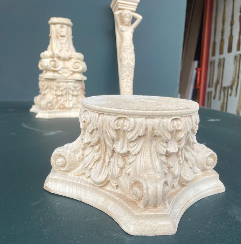 Handcrafted Wooden Round Capitals, High-quality Ornate Wood Applique ...