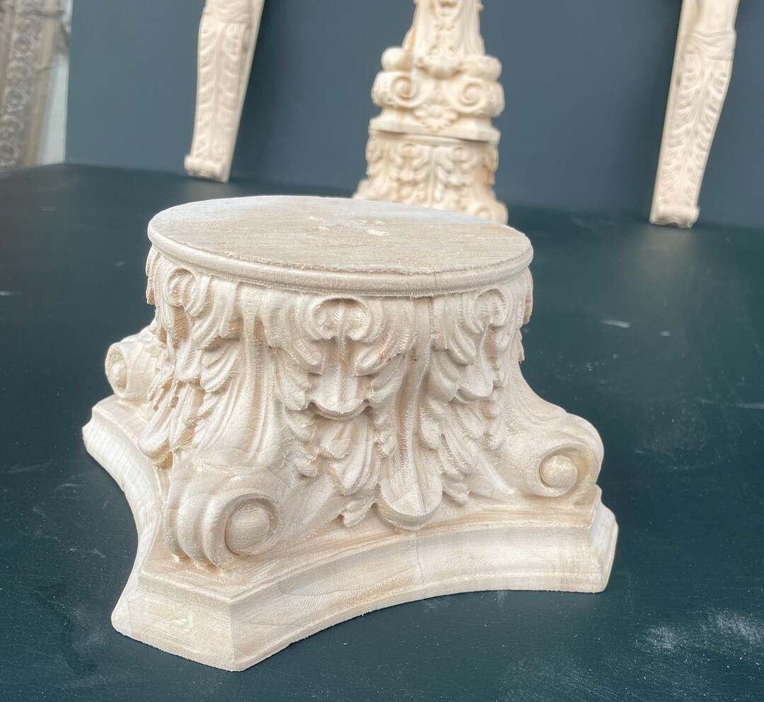 Handcrafted Wooden Round Capitals, High-quality Ornate Wood Applique ...