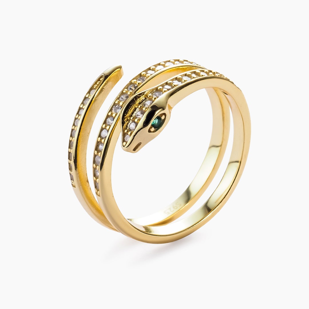 Embellished Gold CZ Stone Snake Ring | Coiled Snake | Twisted Snake ...