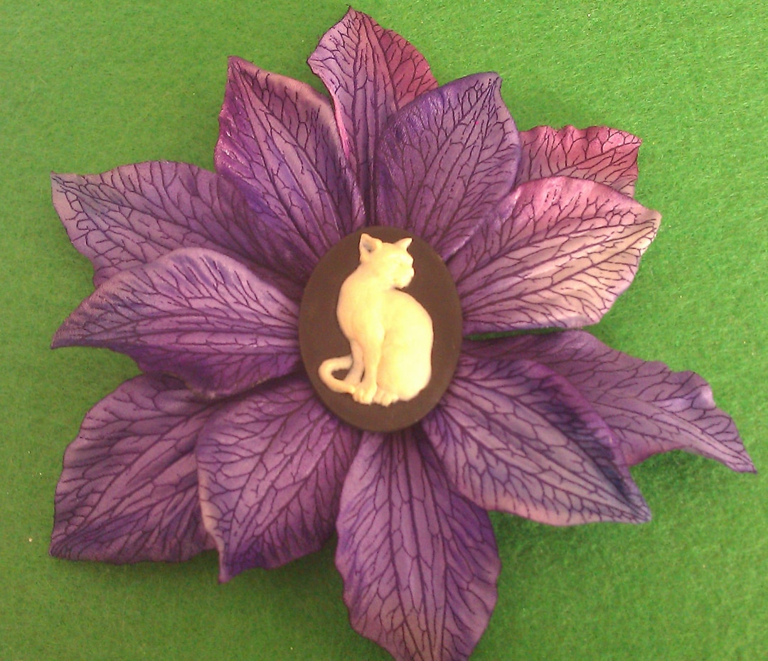 Cat, Cat Cameo, Cat Flower , Purple, Purple Flower, Ready to Ship ...