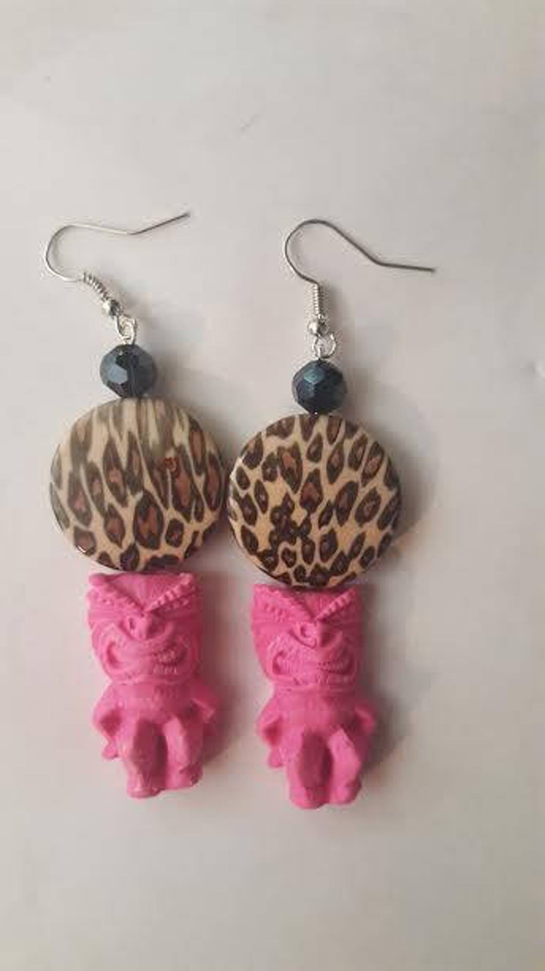 Tiki, Tiki Earrings, Pink Tiki, Pink Tiki Earrings, Leopard Print, Punk ...
