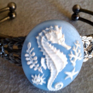 Seahorse, Blue, Blue Seahorse, Seahorse Cuff, Cameo, Seahorse Cameo ...