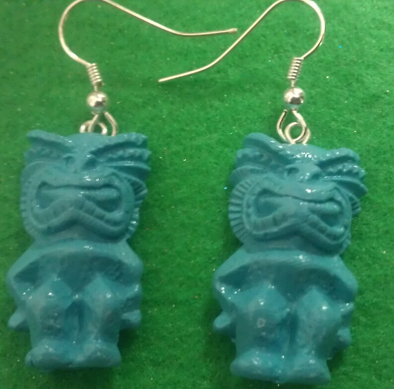 Blue Tiki Blue Tiki Tiki Earrings Beach Tropical Wedding - Etsy