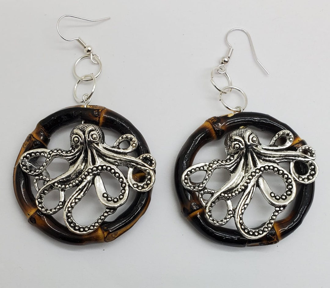Octopus, Octopus Earrings, Bamboo, Bamboo Earrings, Tiki Oasis, Pinup ...